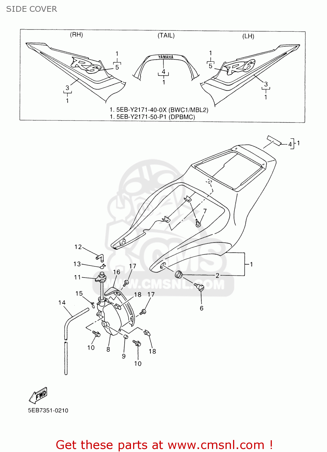 Yamaha YZF-R6 2000 5EB5 ITALY 105EB-300E3 SIDE COVER - buy original ...