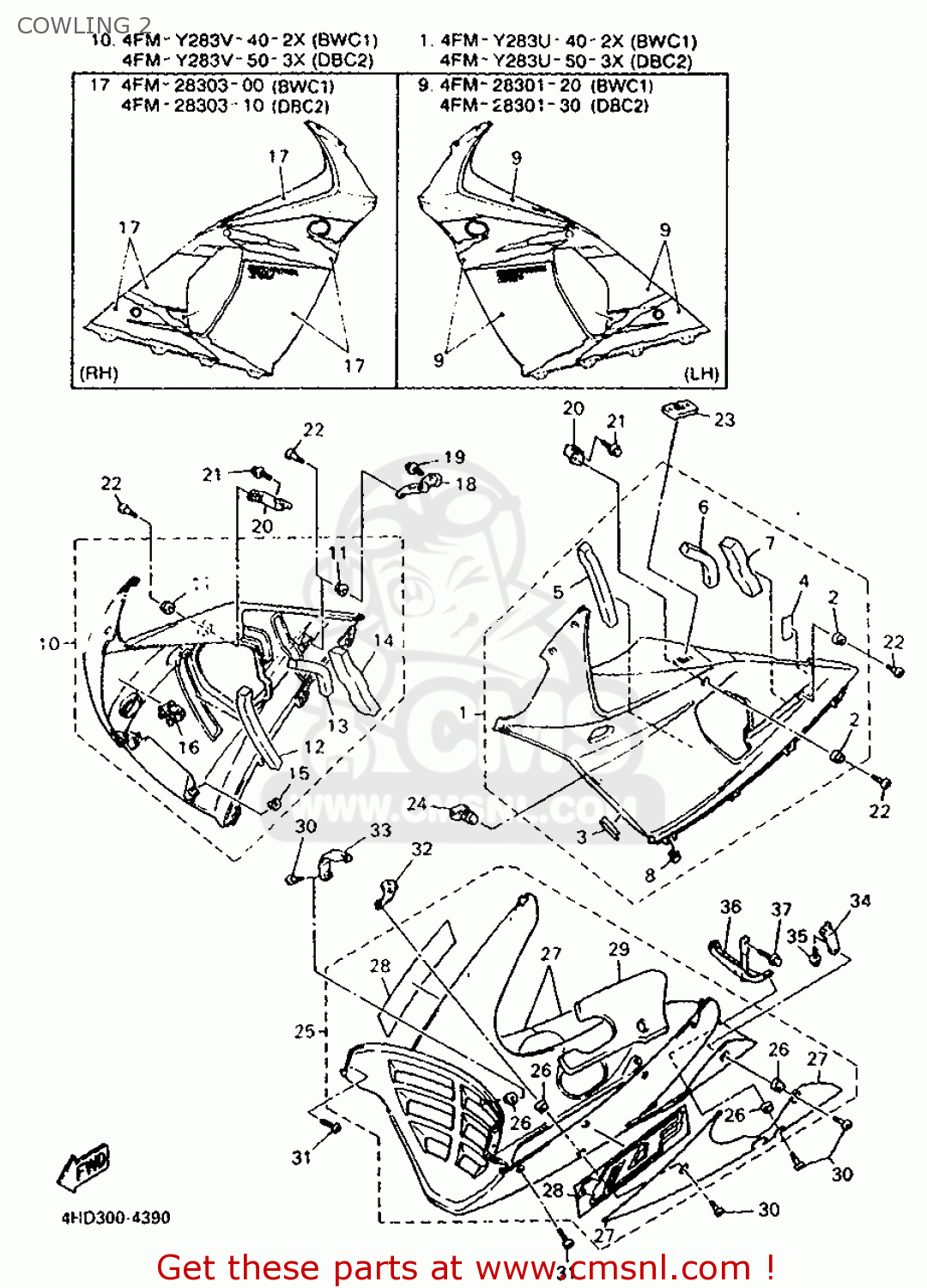 Yamaha YZF750R 1994 4HD3 EUROPE 244HD-300E2 COWLING 2 - buy original ...