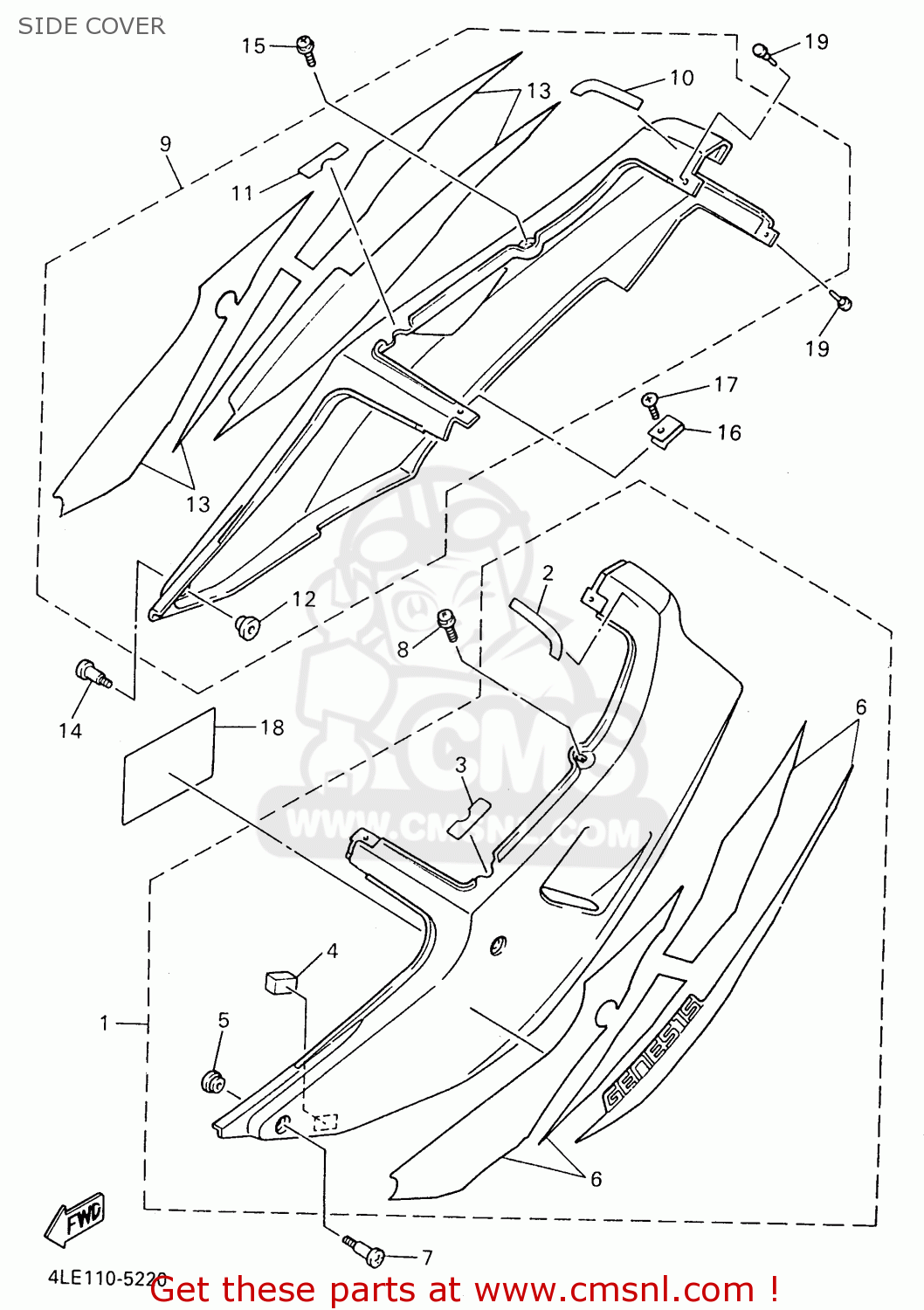 Yamaha YZF750R 1996 (T) USA SIDE COVER - buy original SIDE COVER spares ...