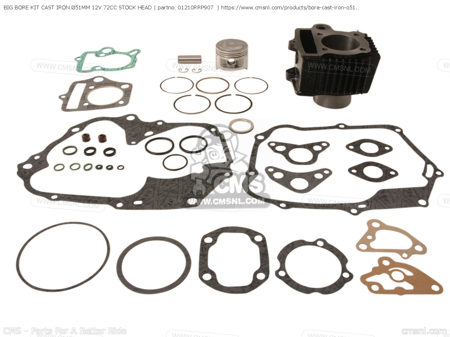 BIG BORE KIT CAST IRON Ø51MM 12V 72CC STOCK HEAD for Honda - order at CMSNL