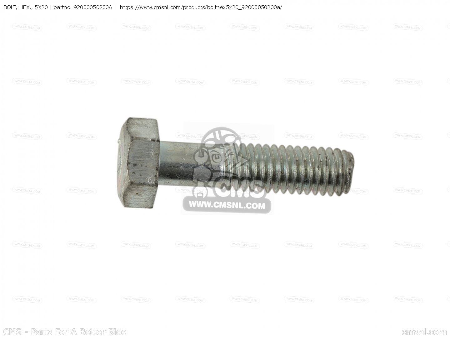 92000050200A: BOLT, HEX., 5X20 Honda - buy the 92000-050200A at CMSNL