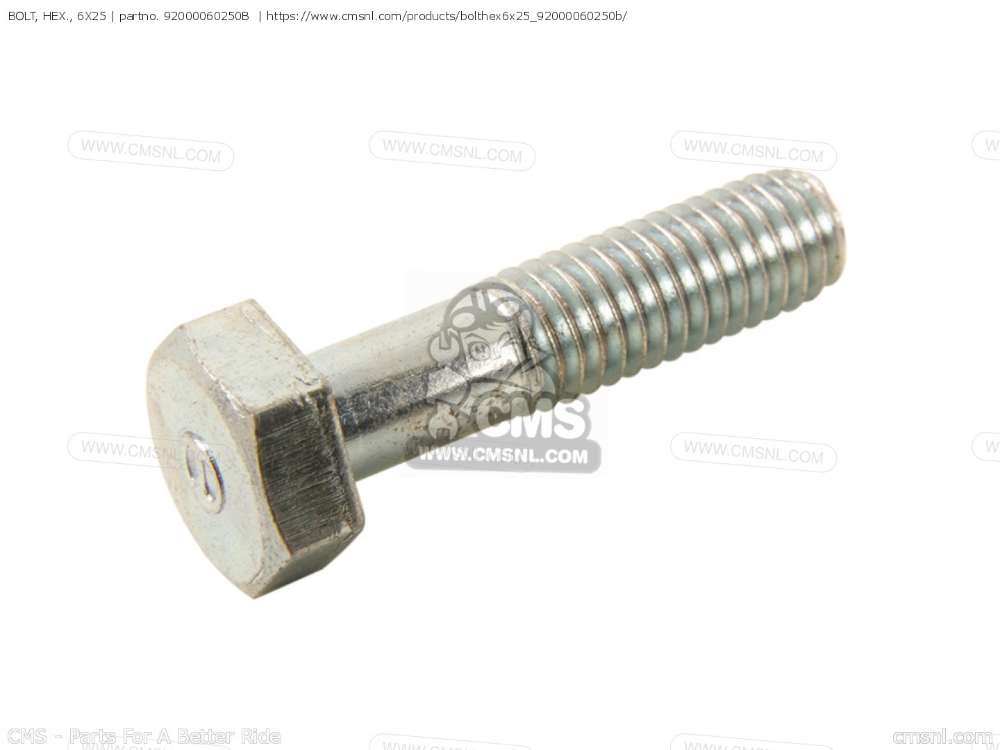 92000060250B: BOLT, HEX., 6X25 Honda - buy the 92000-060250B at CMSNL