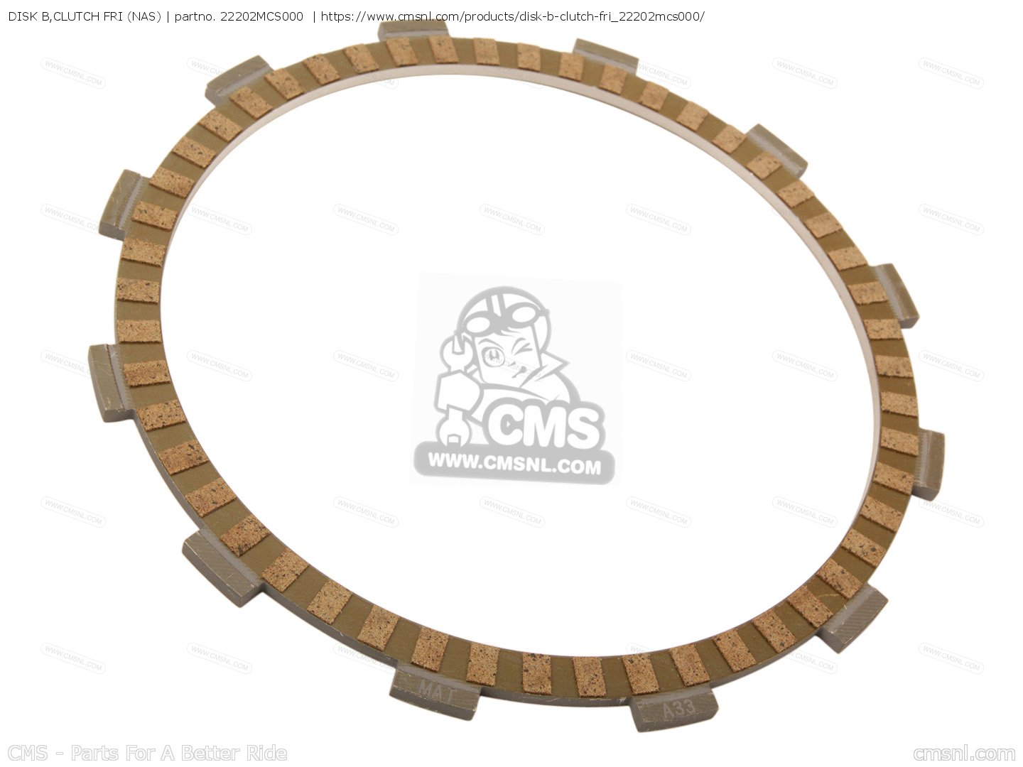 22202MCS000: DISK B,CLUTCH FRI (NAS) Honda - buy the 22202-MCS-000 at CMSNL