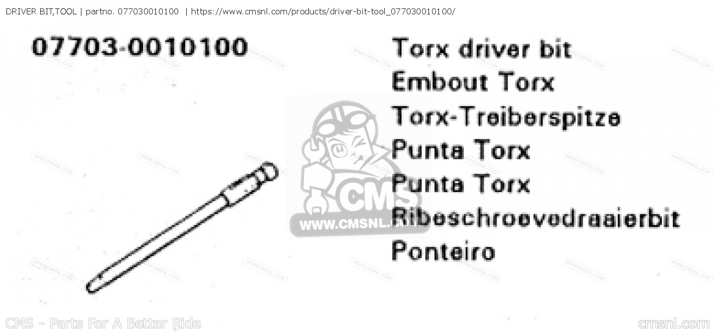 077030010100: DRIVER BIT,TOOL Honda - buy the 07703-0010100 at CMSNL