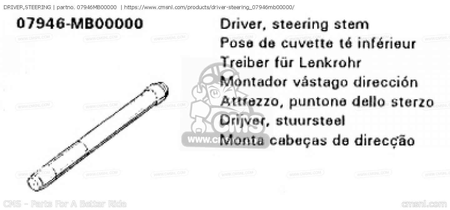 07946MB00000: DRIVER,STEERING Honda - buy the 07946-MB00000 at CMSNL