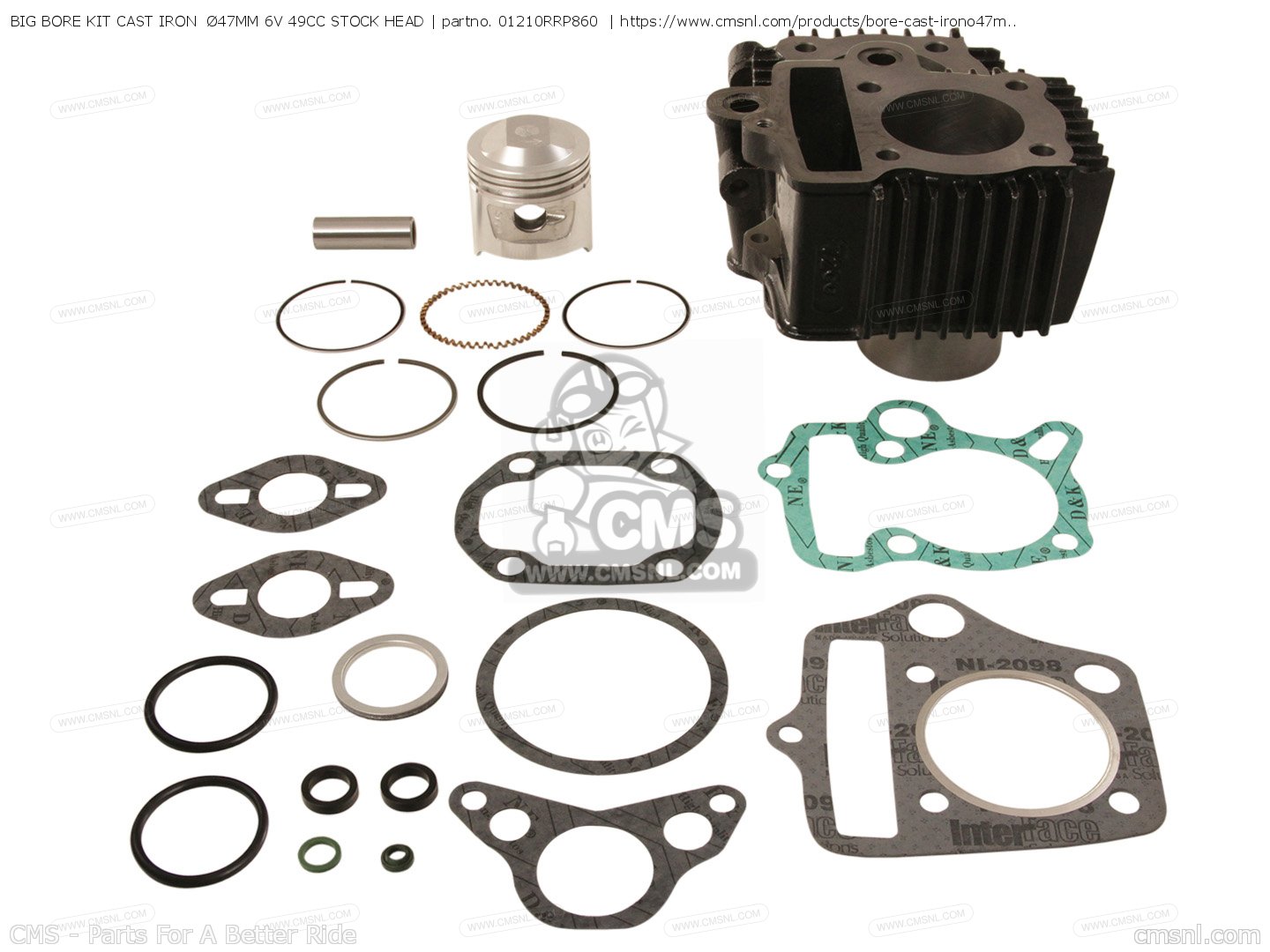 Grand Alésage KIT Pièce Coulée IRON Ø 47MM 6V 49CC STOCK Tête pour ...