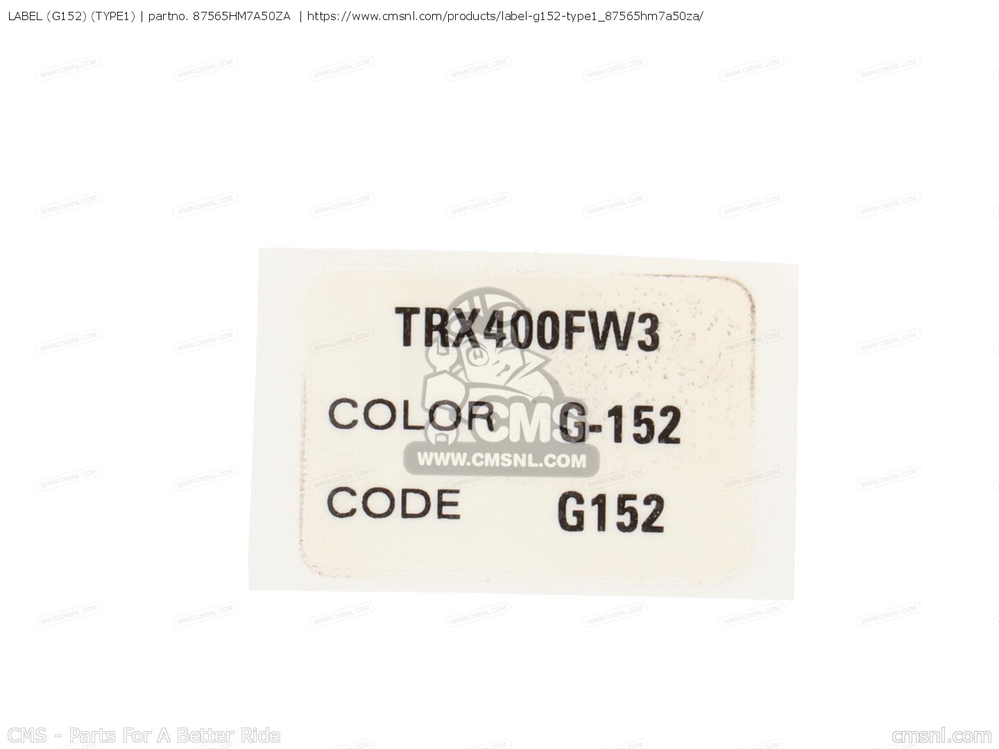 87565HM7A50ZA: Label (g152) (type1) Honda - buy the 87565-HM7-A50ZA at ...