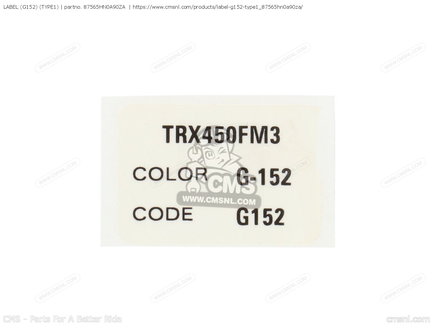 87565HN0A90ZA: LABEL (G152) (TYPE1) Honda - buy the 87565-HN0-A90ZA at ...