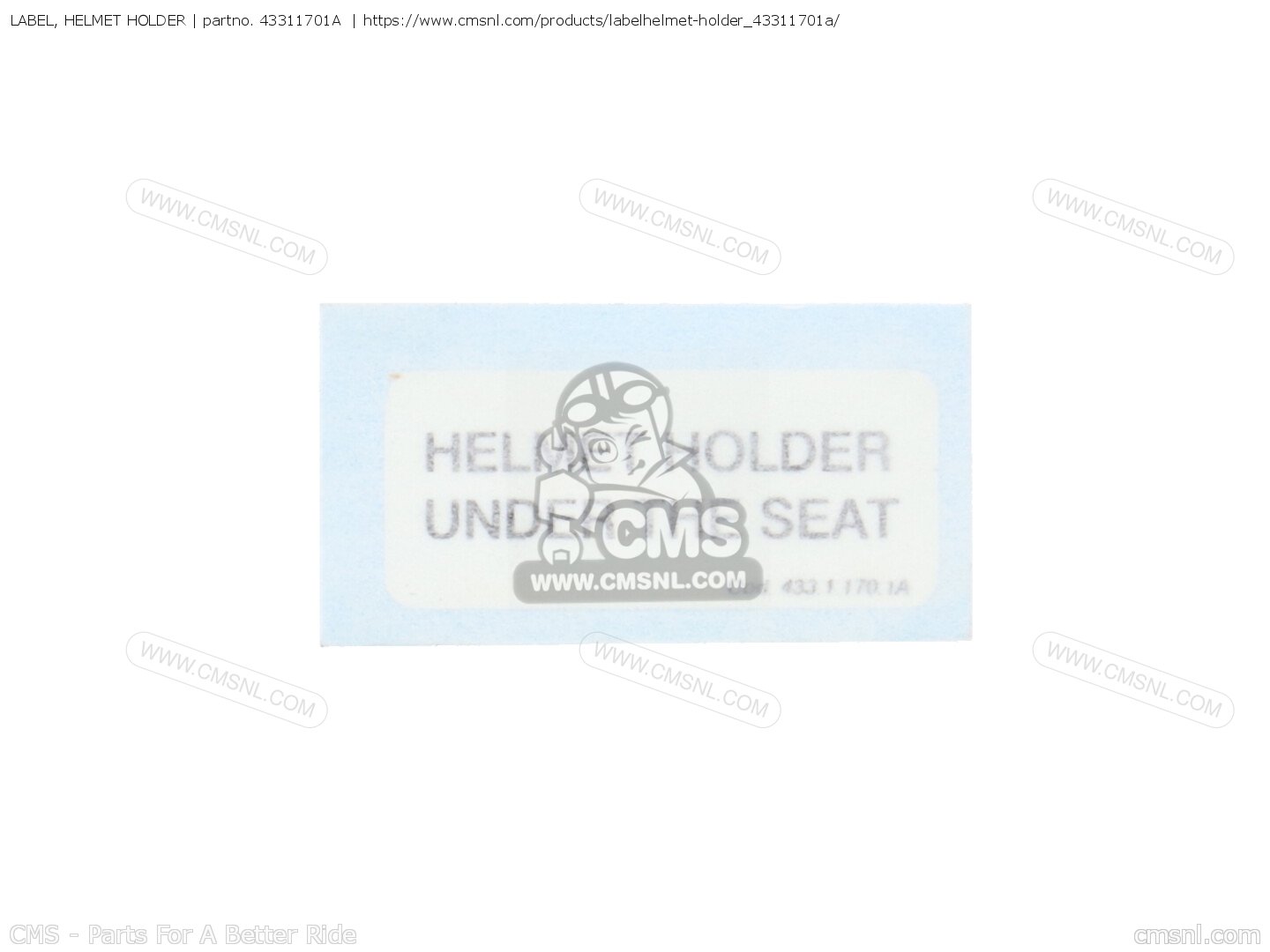 43311701A: LABEL, HELMET HOLDER Ducati - buy the 43311701A at CMSNL