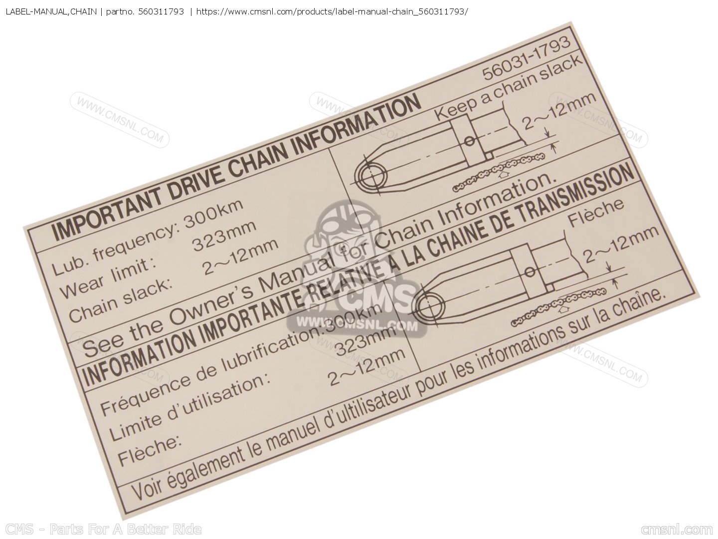 560311793: Label-manual,chain Kawasaki - buy the 56031-1793 at CMSNL
