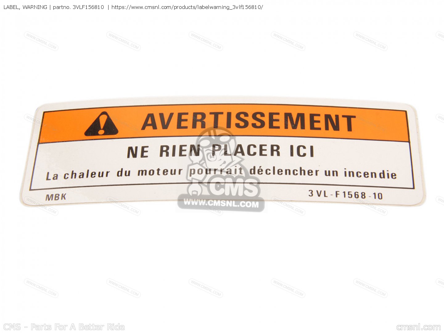 3VLF156810: LABEL, WARNING Yamaha - buy the 3VL-F1568-10-00 at CMSNL