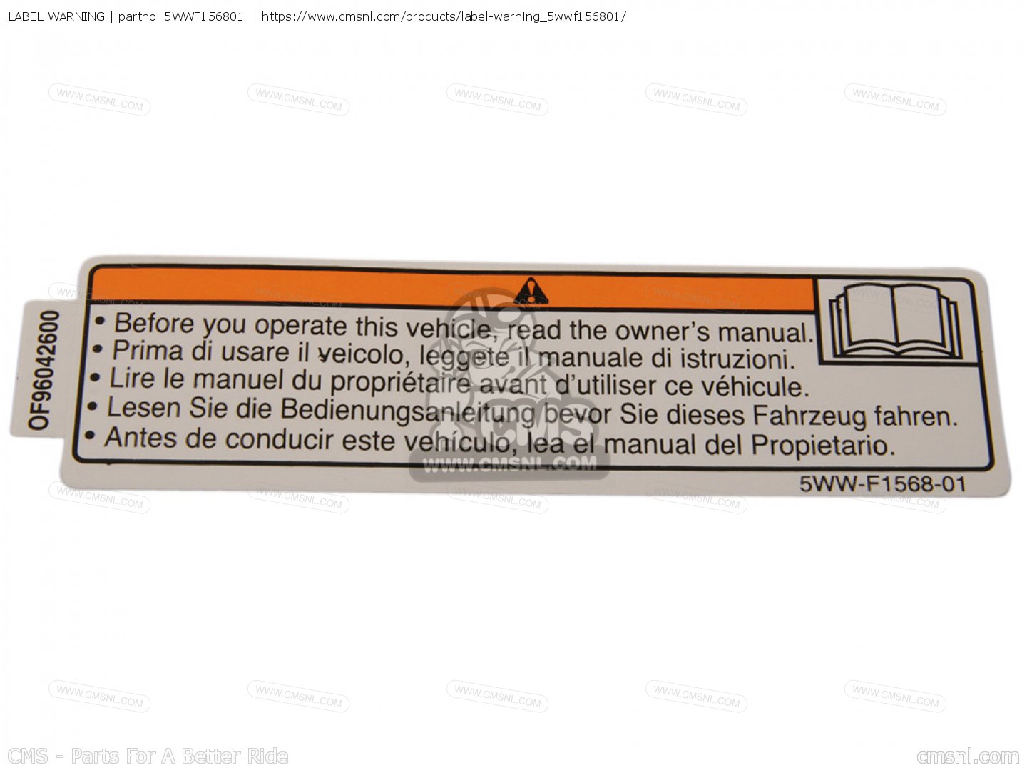 5WWF156801: Label Warning Yamaha - buy the 5WW-F1568-01 at CMSNL