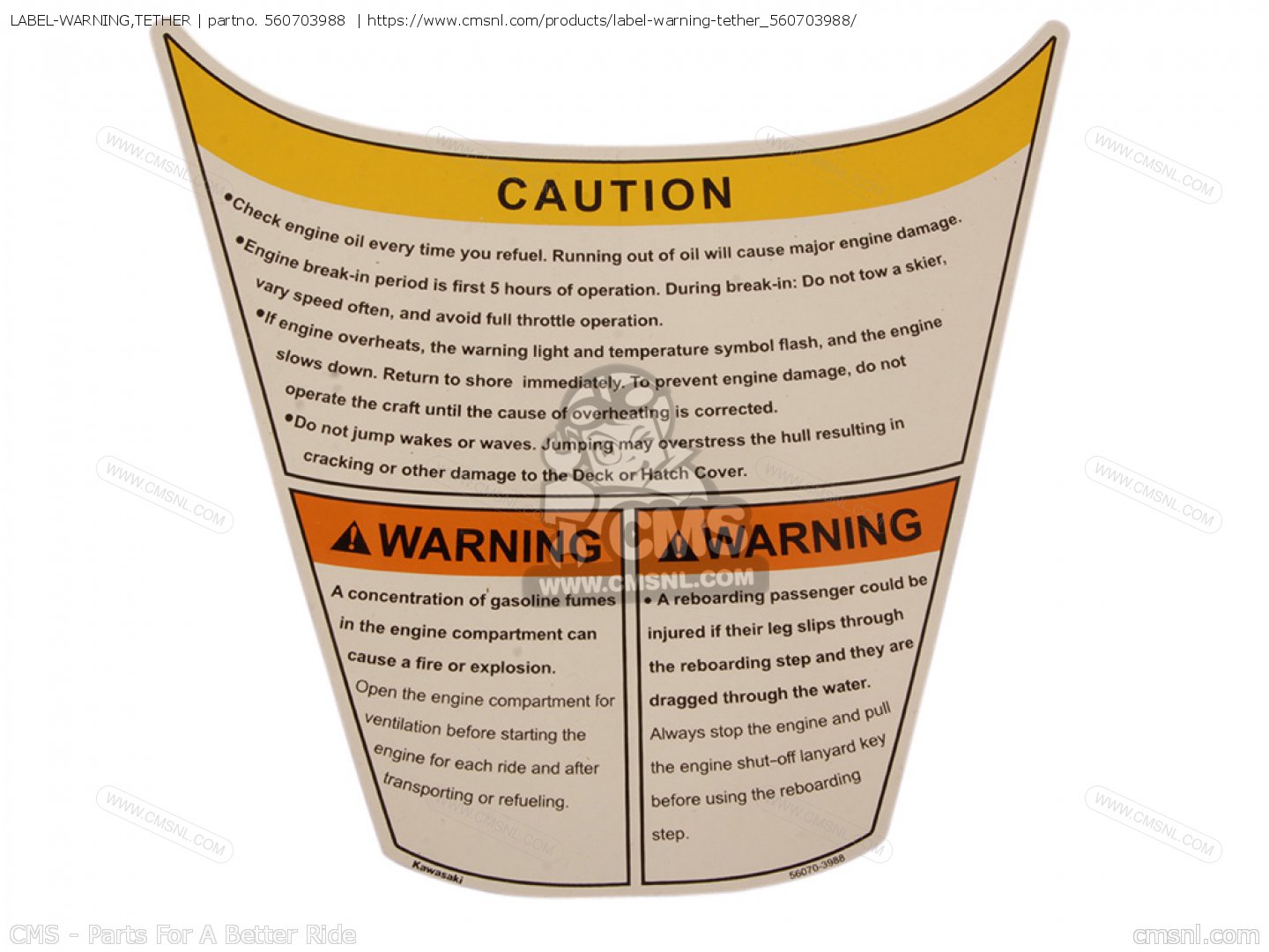 560703988: Label-warning,tether Kawasaki - buy the 56070-3988 at CMSNL