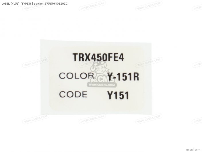 87565HN0B20ZC: LABEL (Y151) (TYPE3) Honda - buy the 87565-HN0-B20ZC at ...