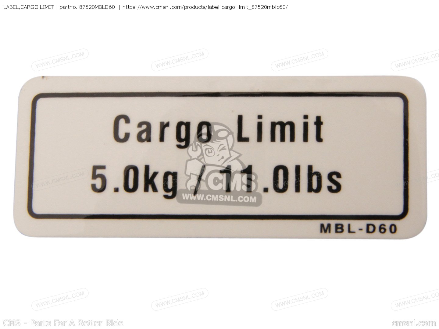 LABEL,CARGO LIMIT for Honda - order at CMSNL