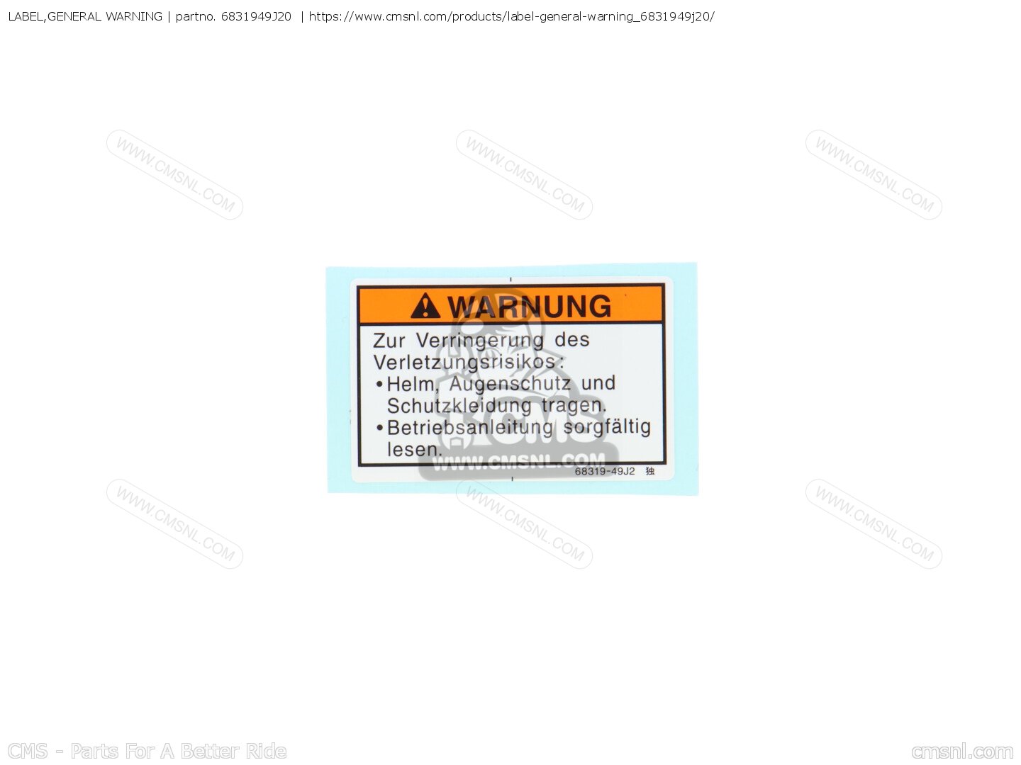 LABEL,GENERAL WARNING for GSX-R1000A 2017 - order at CMSNL