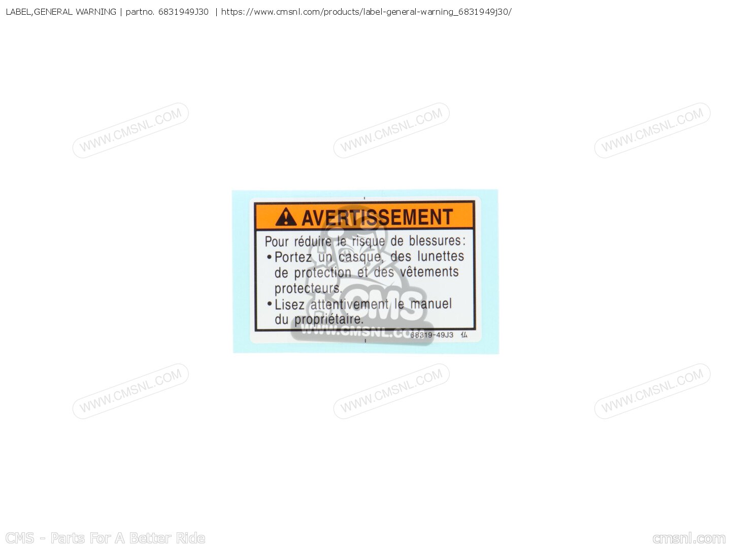 6831949J30: Label,general Warning Suzuki - buy the 68319-49J30 at CMSNL