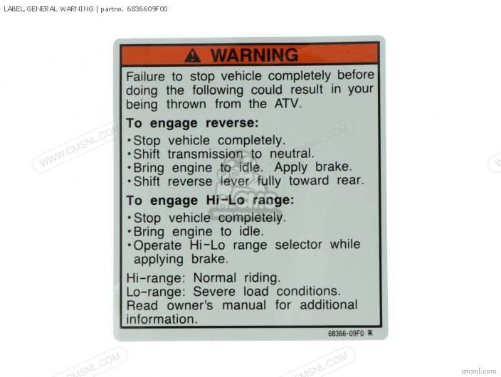 LABEL,GENERAL WARNING for LT-F400 EIGER 2WD 2002 (K2) USA (E03) LTF400 ...