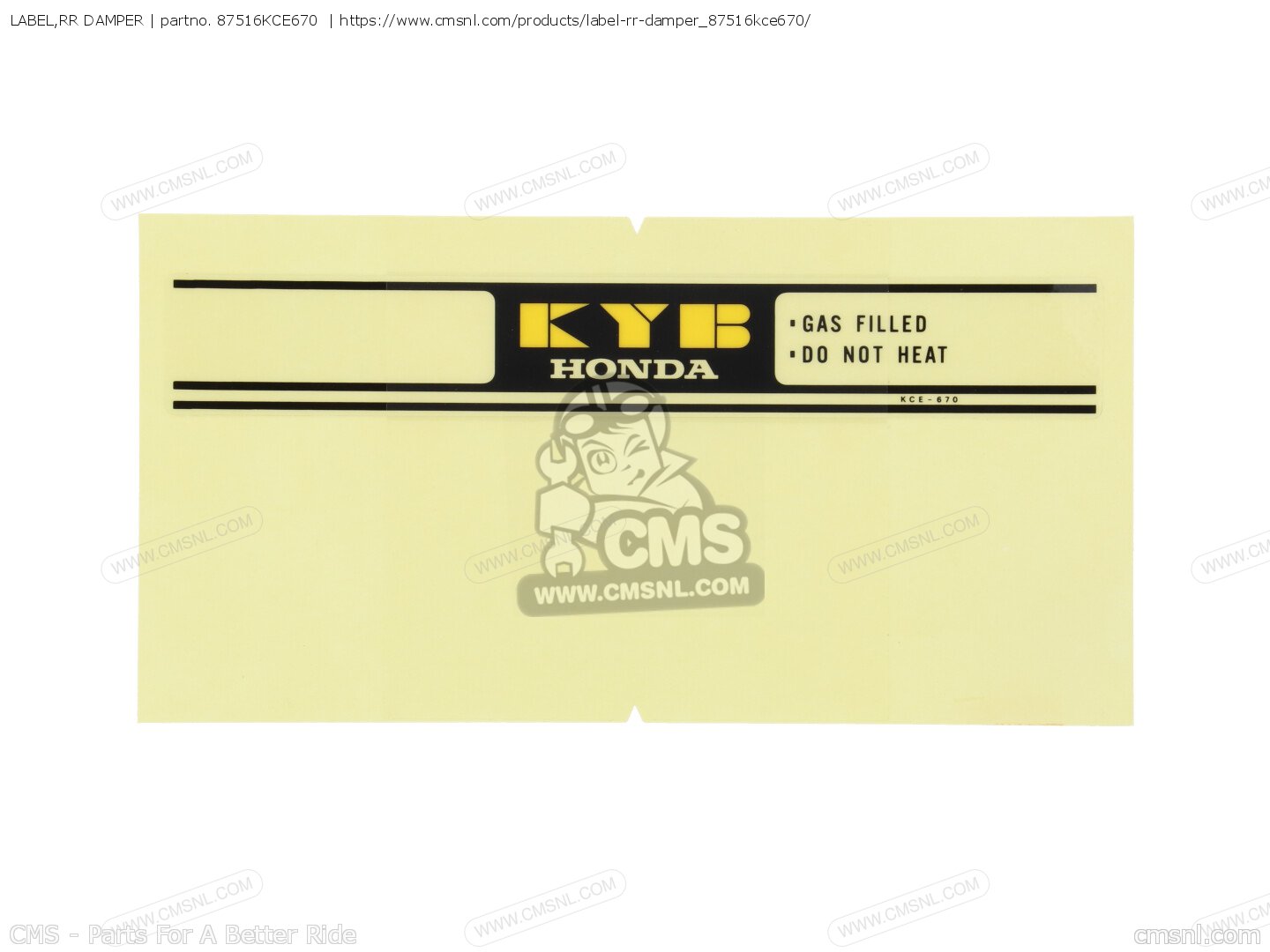 87516KCE670: LABEL,RR DAMPER Honda - buy the 87516-KCE-670 at CMSNL