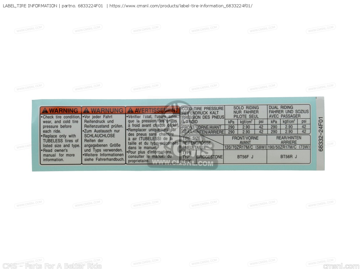 LABEL,TIRE INFORMATION for GSX1300R HAYABUSA 2007 (K7) USA (E03 ...
