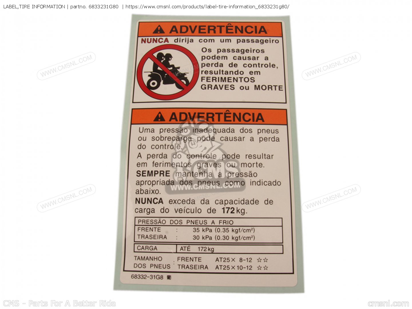 LABEL,TIRE INFORMATION for LT-A750X KINGQUD AXi 4X4 2018 - order at CMSNL