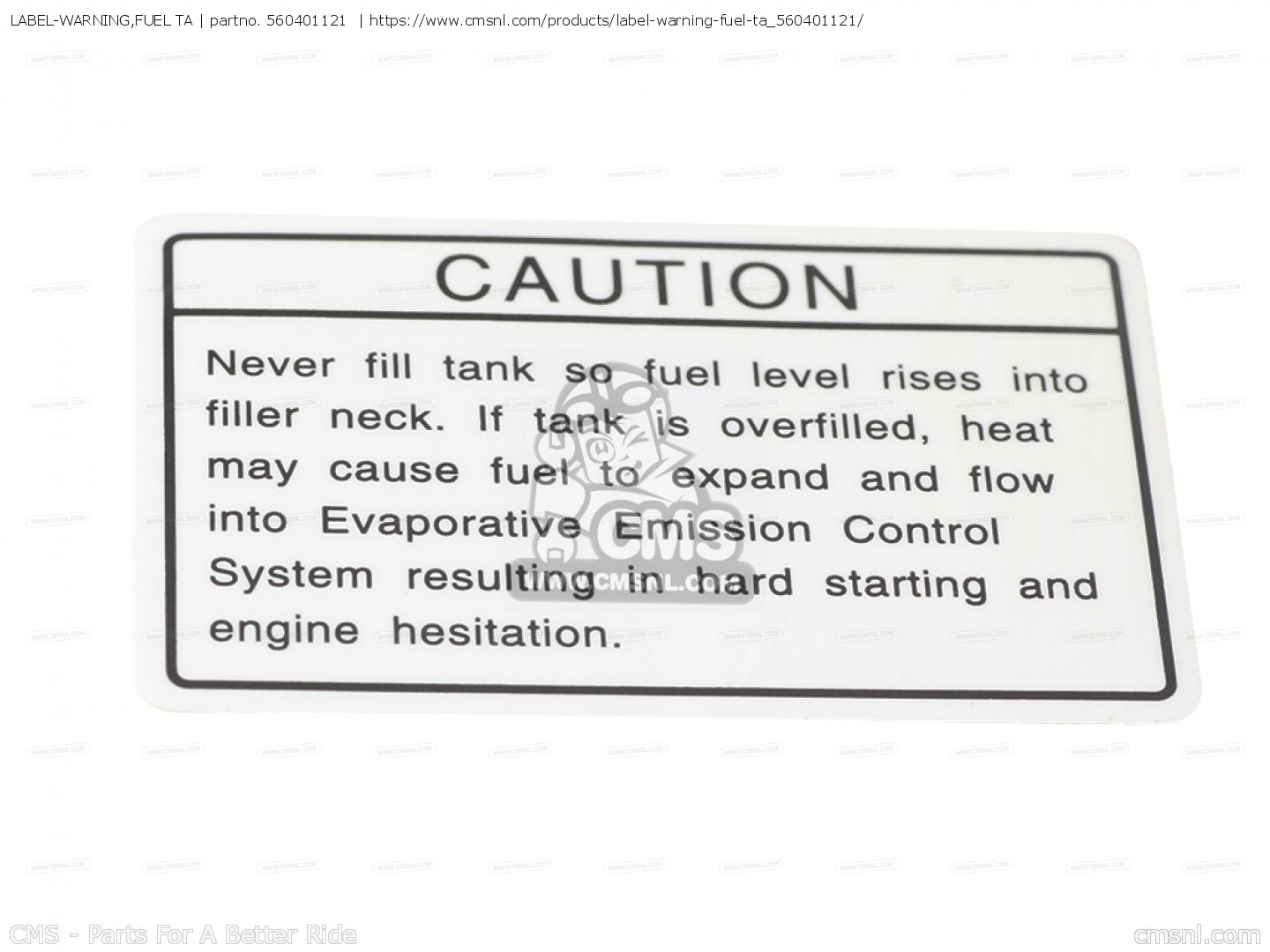 560401121: LABEL-WARNING,FUEL TA Kawasaki - buy the 56040-1121 at CMSNL