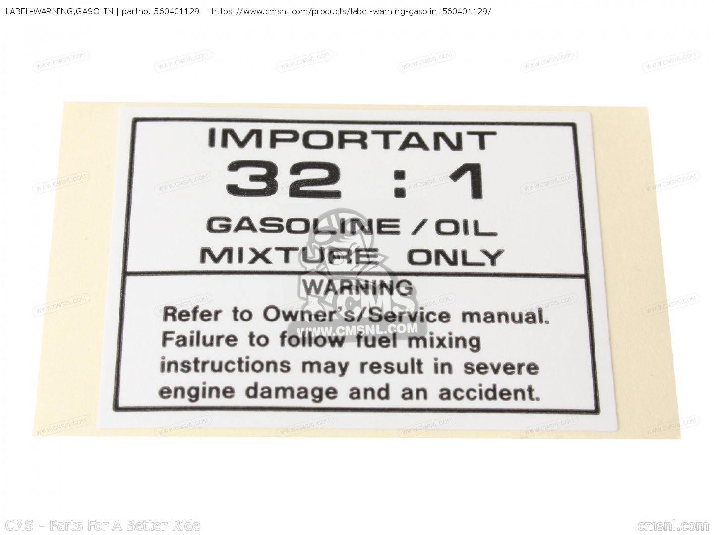 560401129: LABEL-WARNING,GASOLIN Kawasaki - buy the 56040-1129 at CMSNL