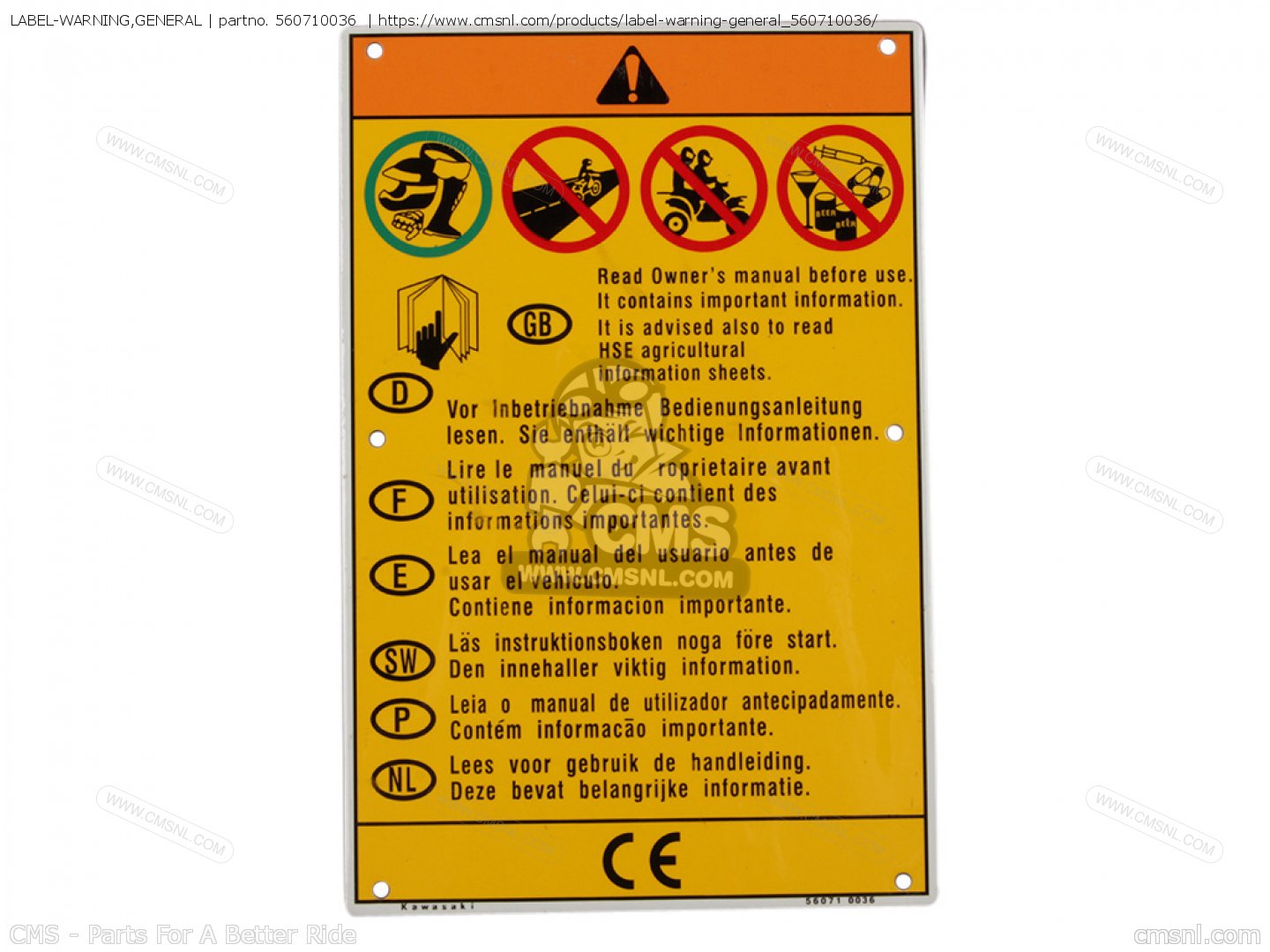 560710036: LABEL-WARNING,GENERAL Kawasaki - buy the 56071-0036 at CMSNL