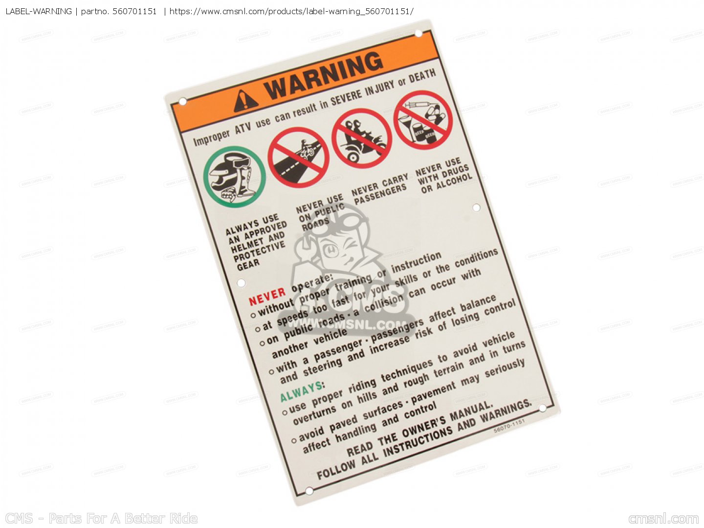 560701151: LABEL-WARNING,SERIOUS Kawasaki - buy the 56070-1151 at CMSNL