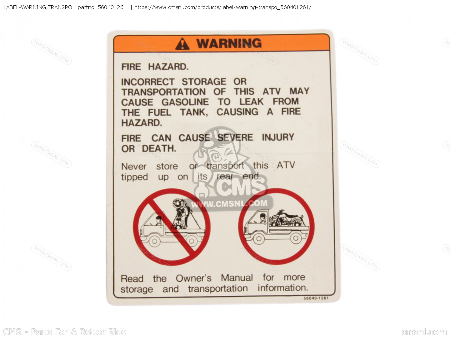 560401261: LABEL-WARNING,TRANSPO Kawasaki - buy the 56040-1261 at CMSNL
