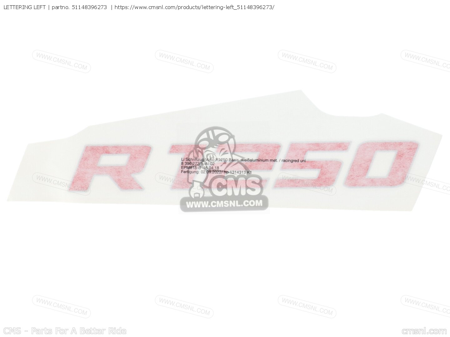 51148396273: LETTERING LEFT BMW - buy the 51 14 8 396 273 at CMSNL