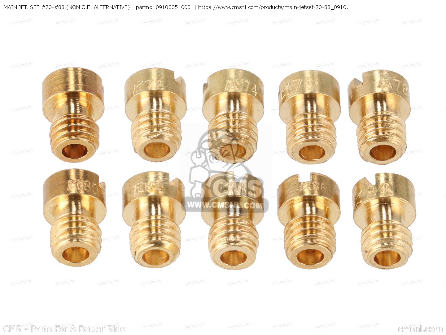 MAIN JET, SET #70-#88 (NON O.E. ALTERNATIVE) for Honda - order at CMSNL
