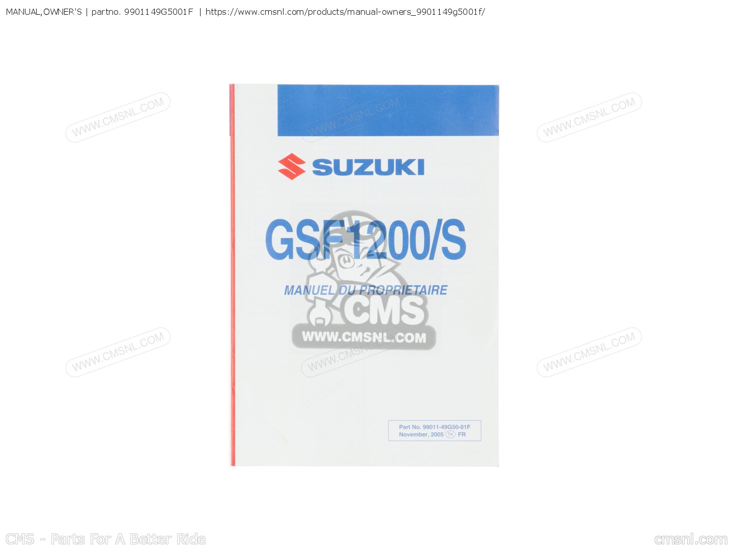 9901149G5001F: MANUAL,OWNER'S Suzuki - buy the 99011-49G50-01F at CMSNL