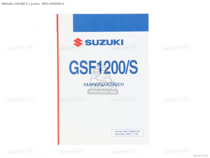 9901149G5001K: MANUAL,OWNER'S Suzuki - buy the 99011-49G50-01K at CMSNL