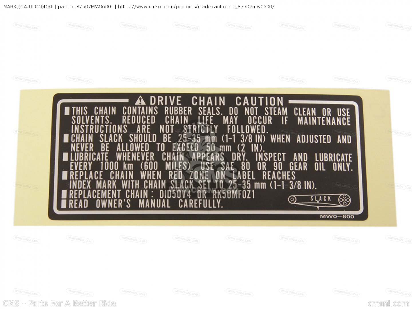 87507MW0600: MARK,(CAUTION)DRI Honda - buy the 87507-MW0-600 at CMSNL