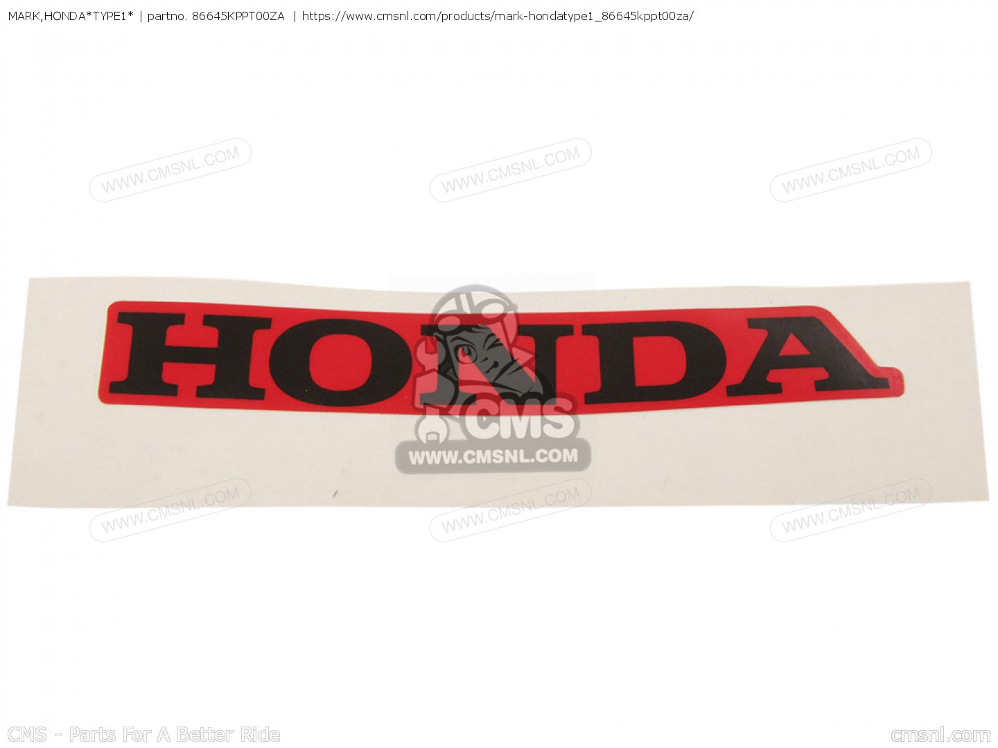 86645KPPT00ZA: MARK,HONDA*TYPE1* Honda - buy the 86645-KPP-T00ZA at CMSNL