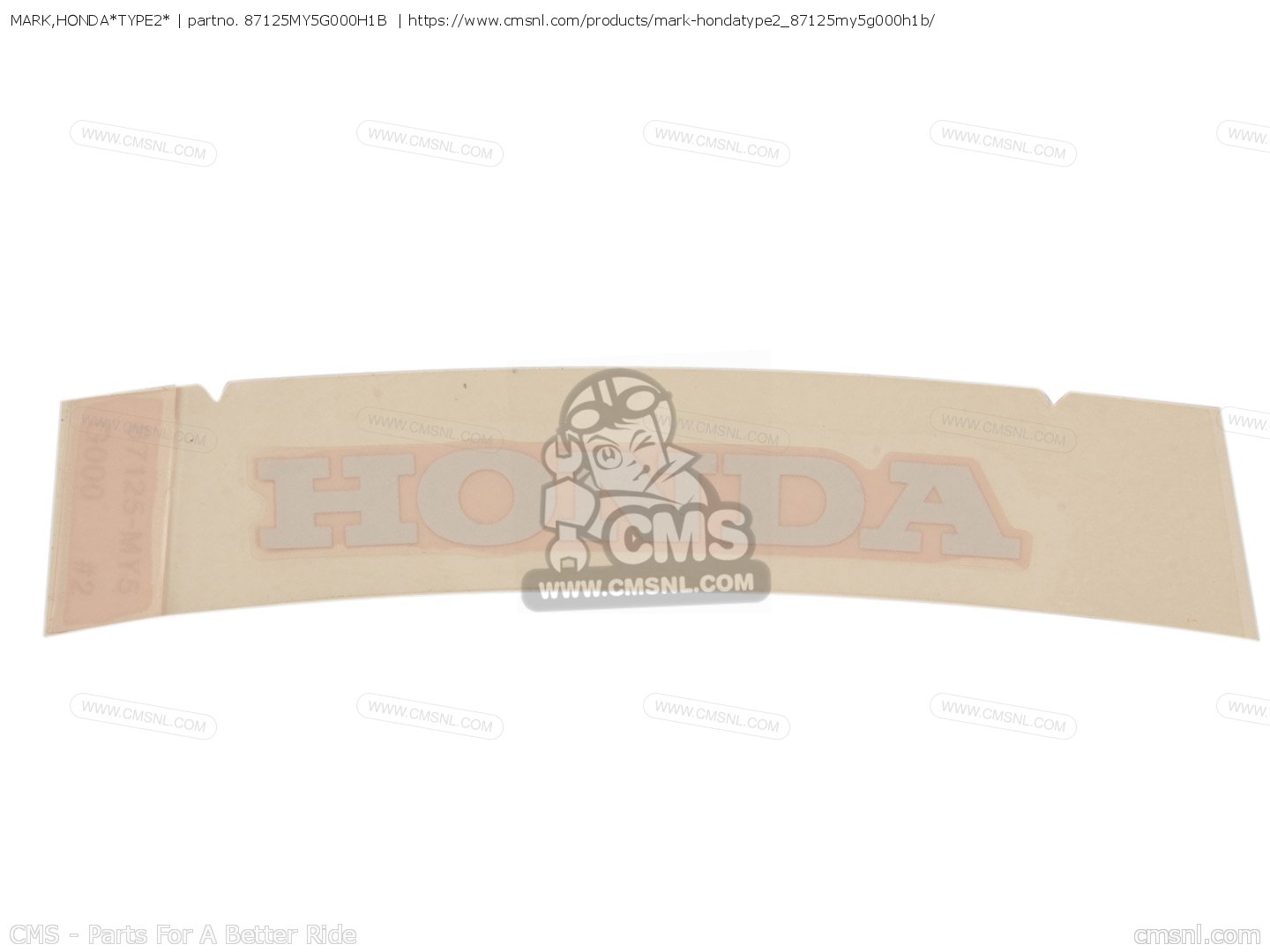 87125MY5G000H1B: Mark,honda*type2* Honda - buy the 87125-MY5-G000H1B at ...
