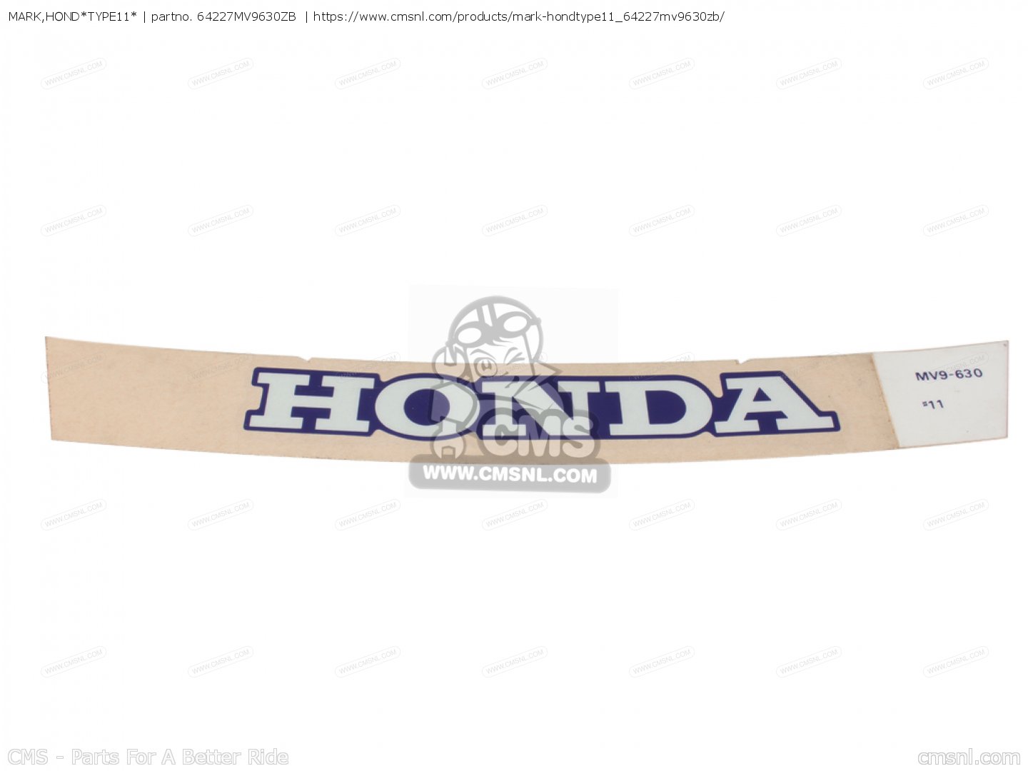 64227MV9630ZB: MARK,HOND*TYPE11* Honda - buy the 64227-MV9-630ZB at CMSNL