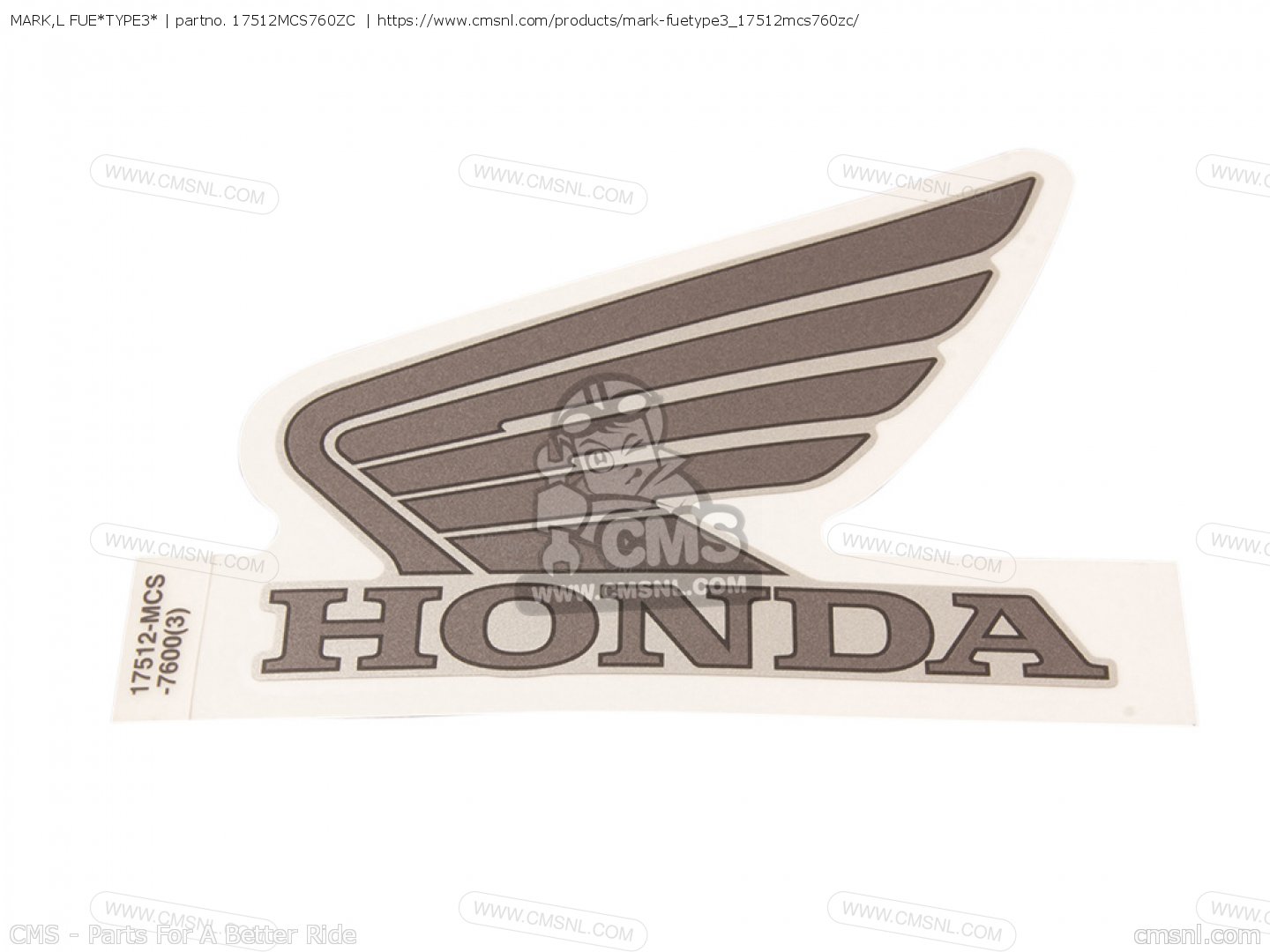 17512MCS760ZC: MARK,L FUE*TYPE3* Honda - buy the 17512-MCS-760ZC at CMSNL