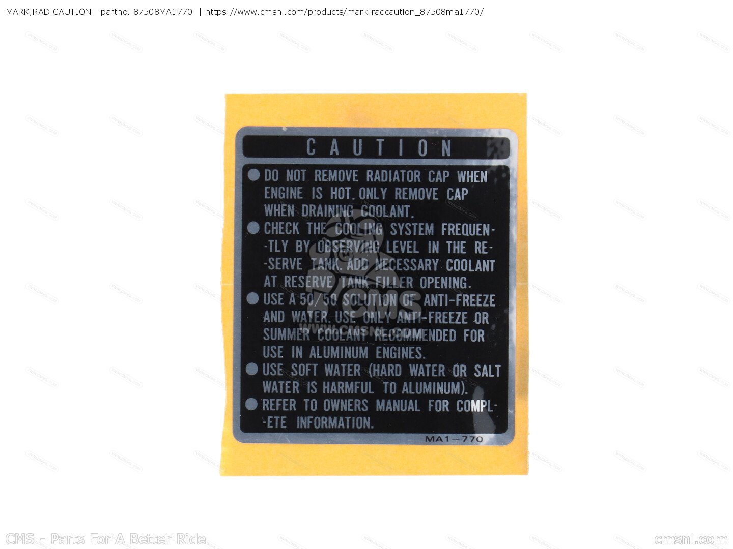 87508MA1770: MARK,RAD.CAUTION Honda - buy the 87508-MA1-770 at CMSNL