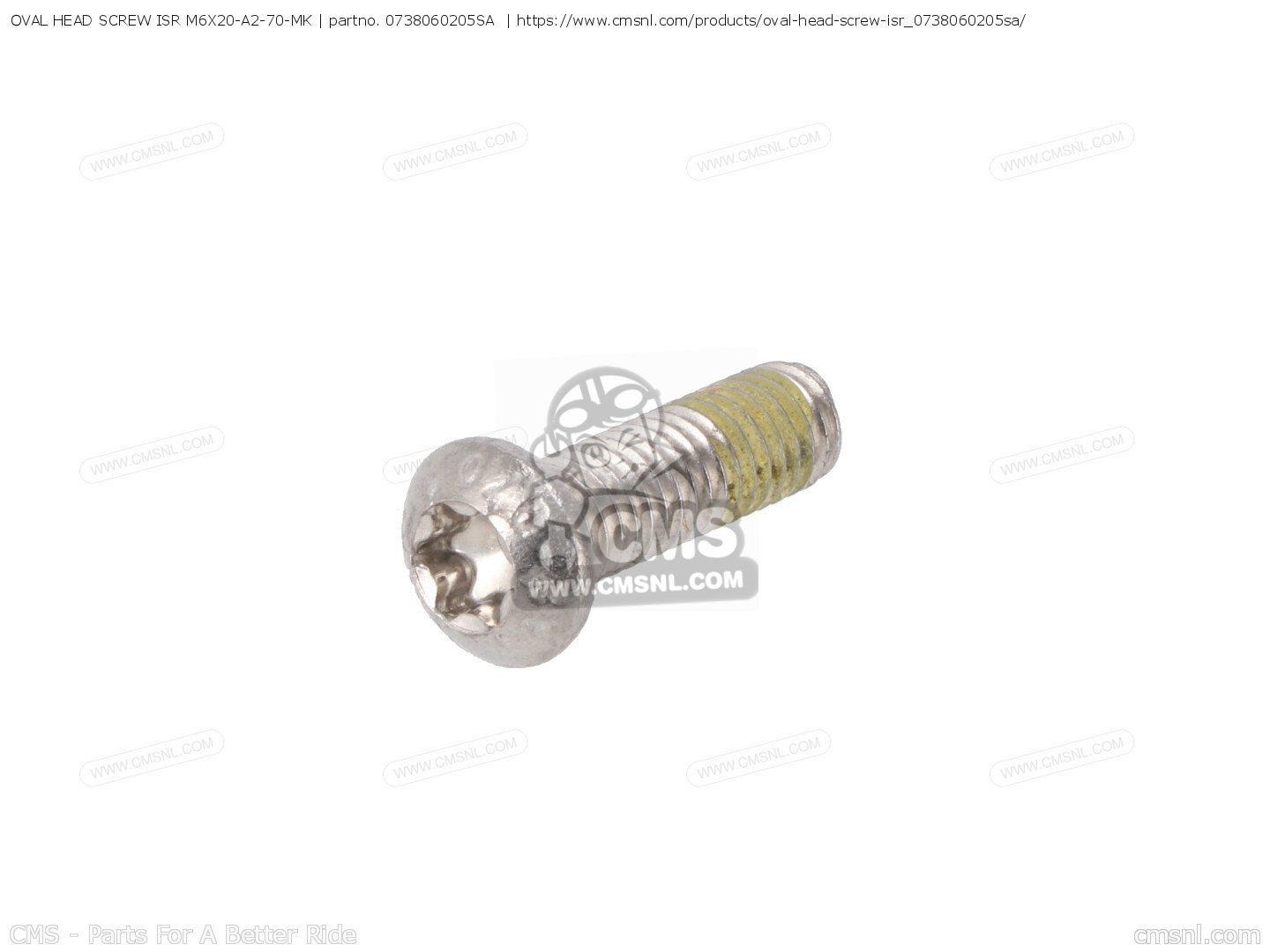 0738060205SA: OVAL HEAD SCREW ISR M6X20-A2-70-MK Husqvarna - buy the 0738060205S at CMSNL