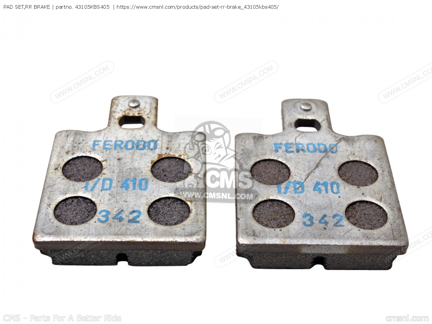 43105KBS405: PAD SET,RR BRAKE (NAS) Honda - buy the 43105-KBS-405 at CMSNL