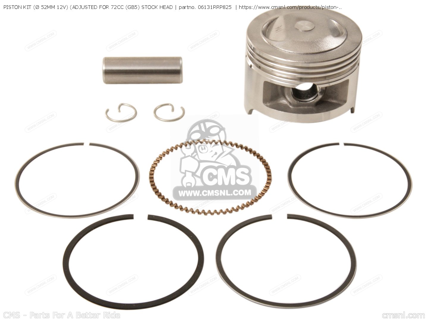 06131RRP825: Piston Kit (Ø 52mm 12v) (adjusted For 72cc (gb5) Stock ...