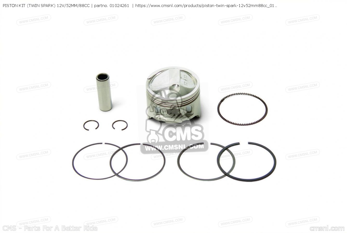 01024261: Piston Kit (twin Spark) 12v/52mm/88cc Takegawa - buy the 01 ...