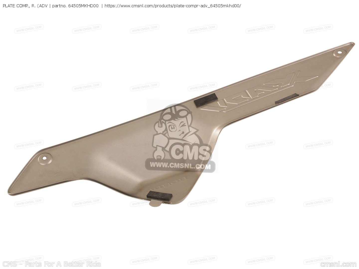 64505MKHD00: PLATE,R ADV Honda - buy the 64505-MKH-D00 at CMSNL