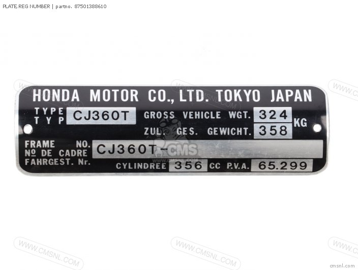 87501388610: PLATE,REG NUMBER Honda - buy the 87501-388-610 at CMSNL