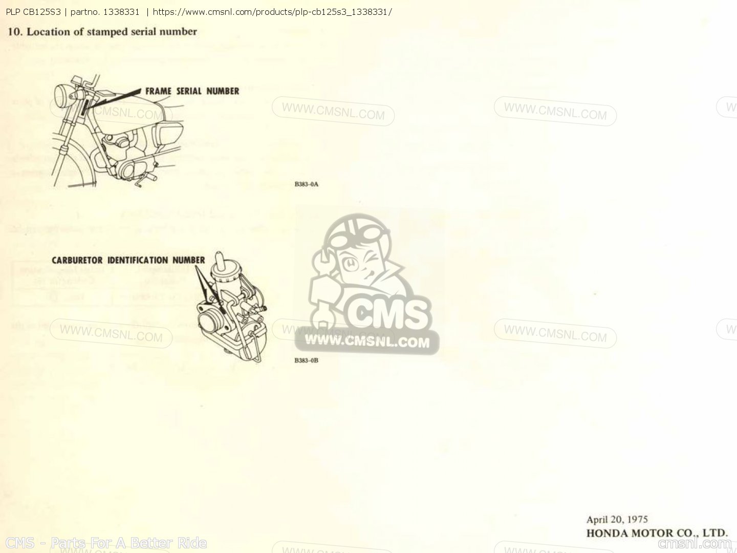 1338331: PLP CB125S3 Honda - buy the 13383-31 at CMSNL