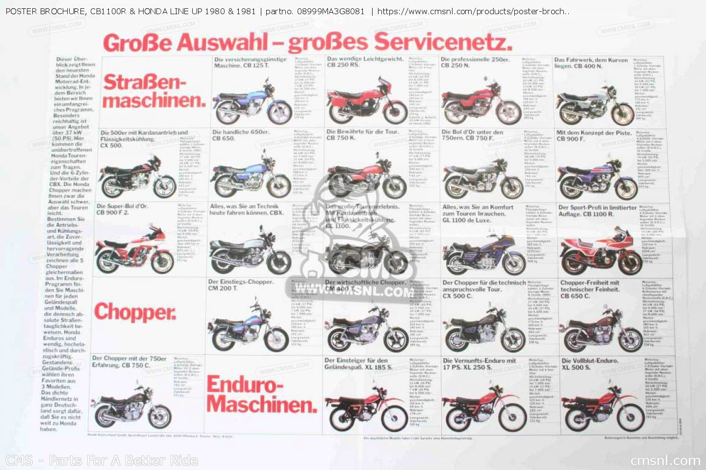 08999MA3G8081: POSTER BROCHURE, CB1100R & HONDA LINE UP 1980 & 1981 ...