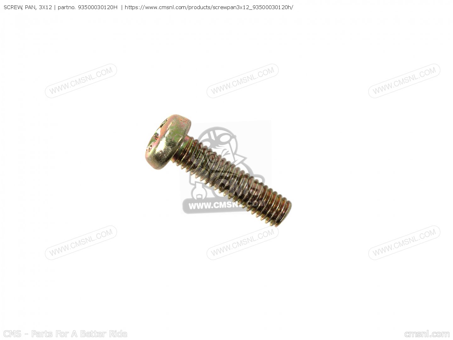 93500030120H: SCREW, PAN, 3X12 Honda - buy the 93500-030120H at CMSNL