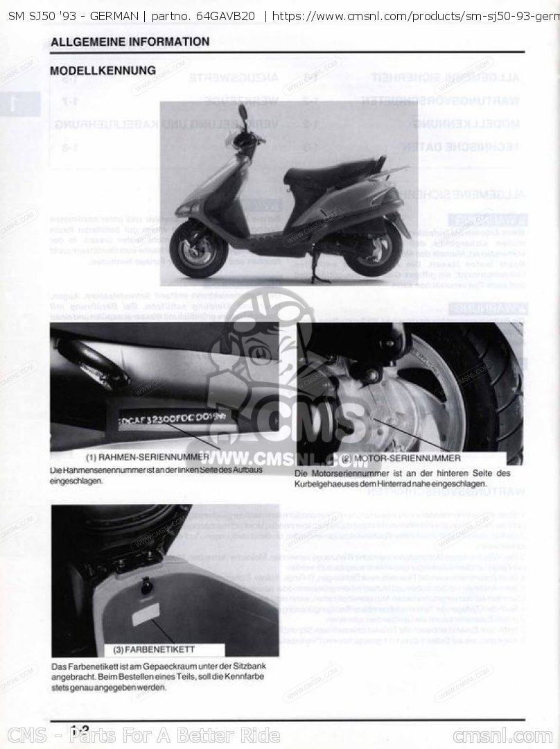 64GAVB20: SM SJ50 93 - GERMAN Honda - buy the 64GAVB20 at CMSNL